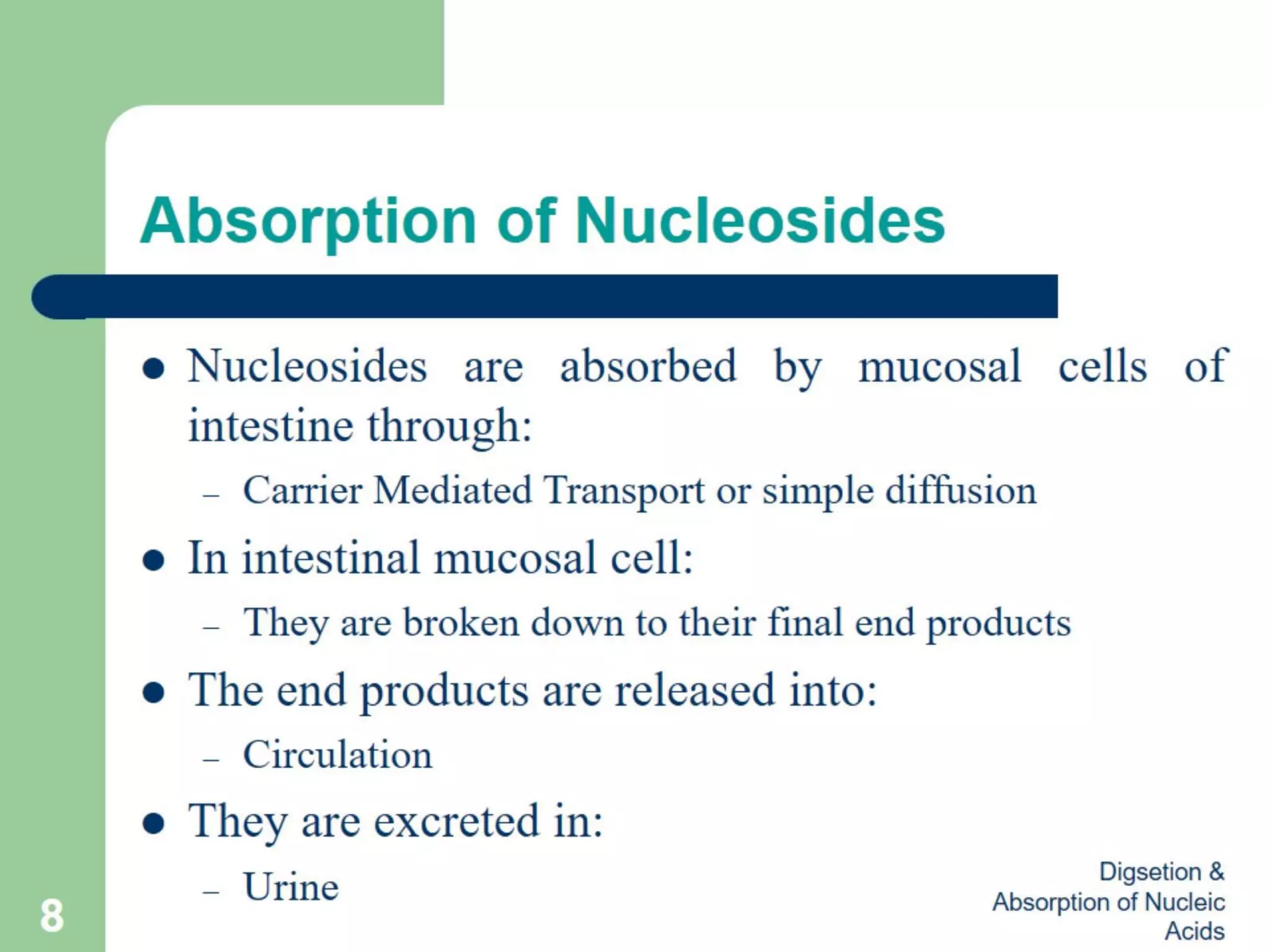 Digestion and Absorption of nucleic acids (Biochemistry) | PDF