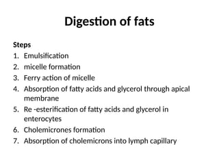 digestion and absorption of proteins and fat | PPTX