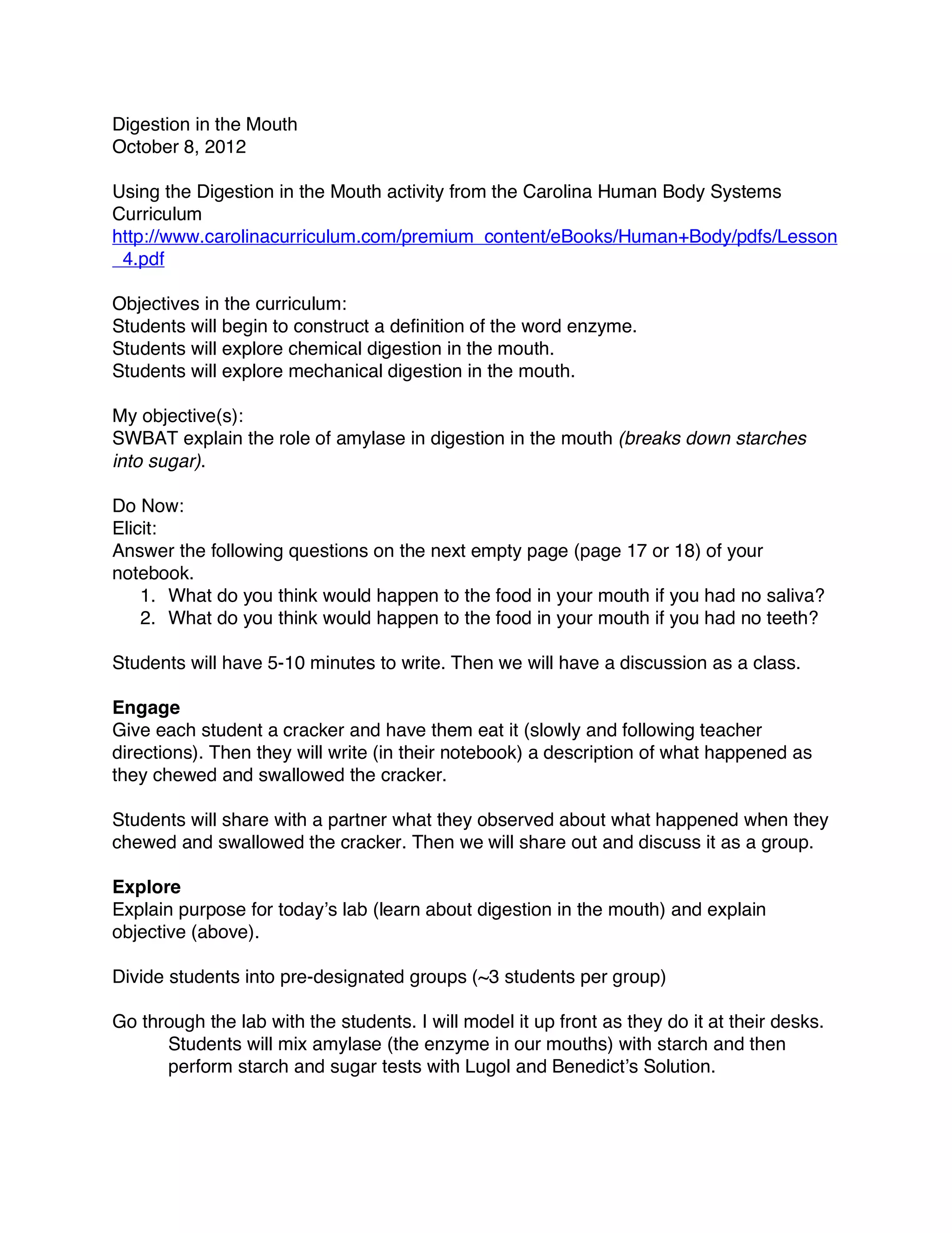 Digestion in mouth | PDF