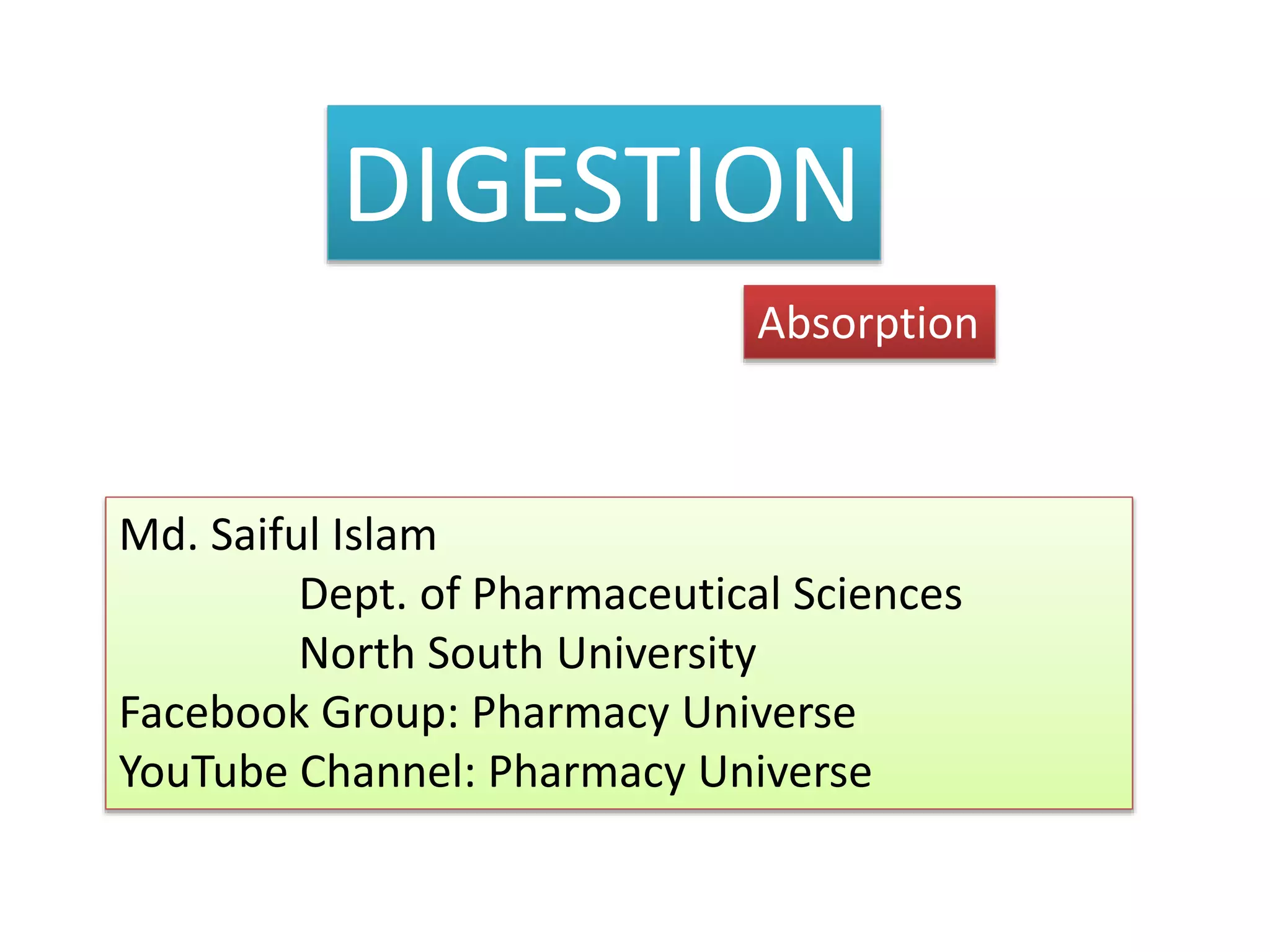 Digestive system (Absorption) / Food Absorption | PPTX