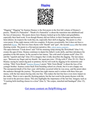 Digging By Seamus Heaney Essay | PDF | Poetry | Books and Literature