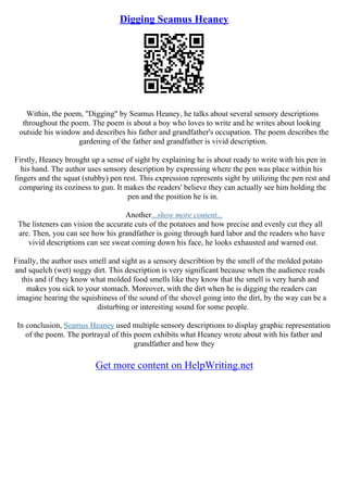 Digging By Seamus Heaney Essay | PDF | Poetry | Books and Literature
