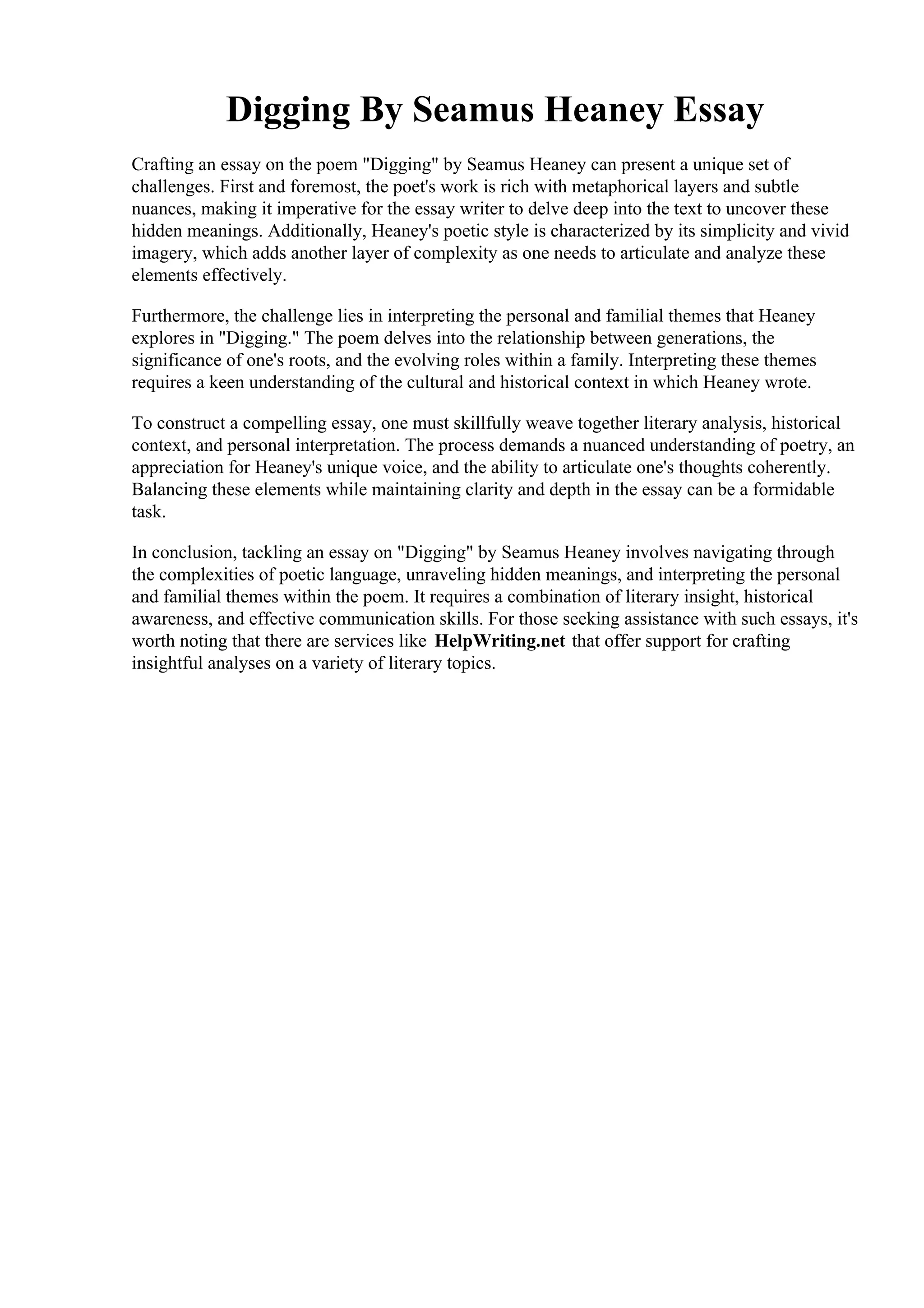 Digging By Seamus Heaney Essay.pdf | Food & Drink