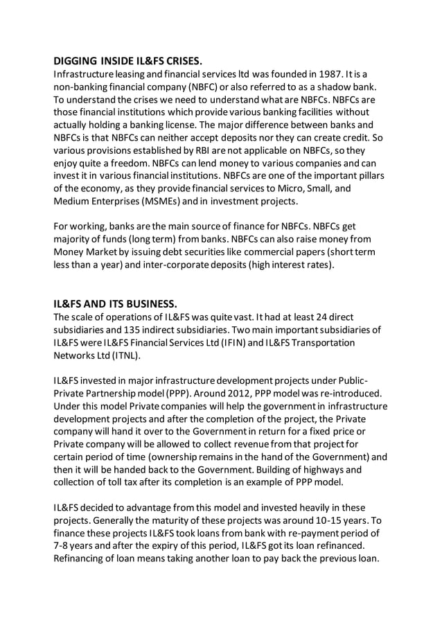 Digging inside IL&FS Crises. | DOCX | Stocks and Bonds | Personal Investing