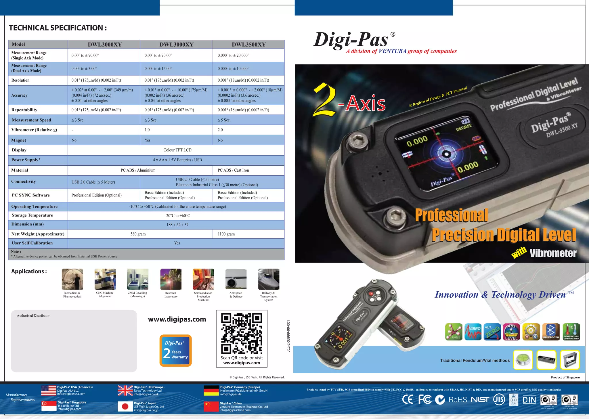 Digi pas 2-axis precision digital level brochure 2013 | PDF