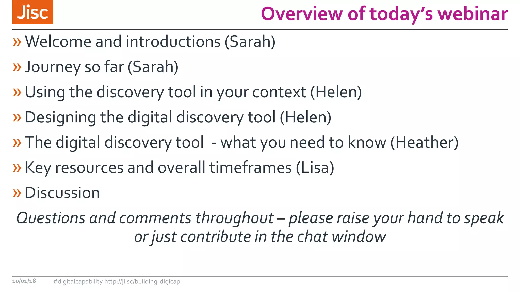 JIsc Digital discovery tool pilot webinar 2018 | PPTX