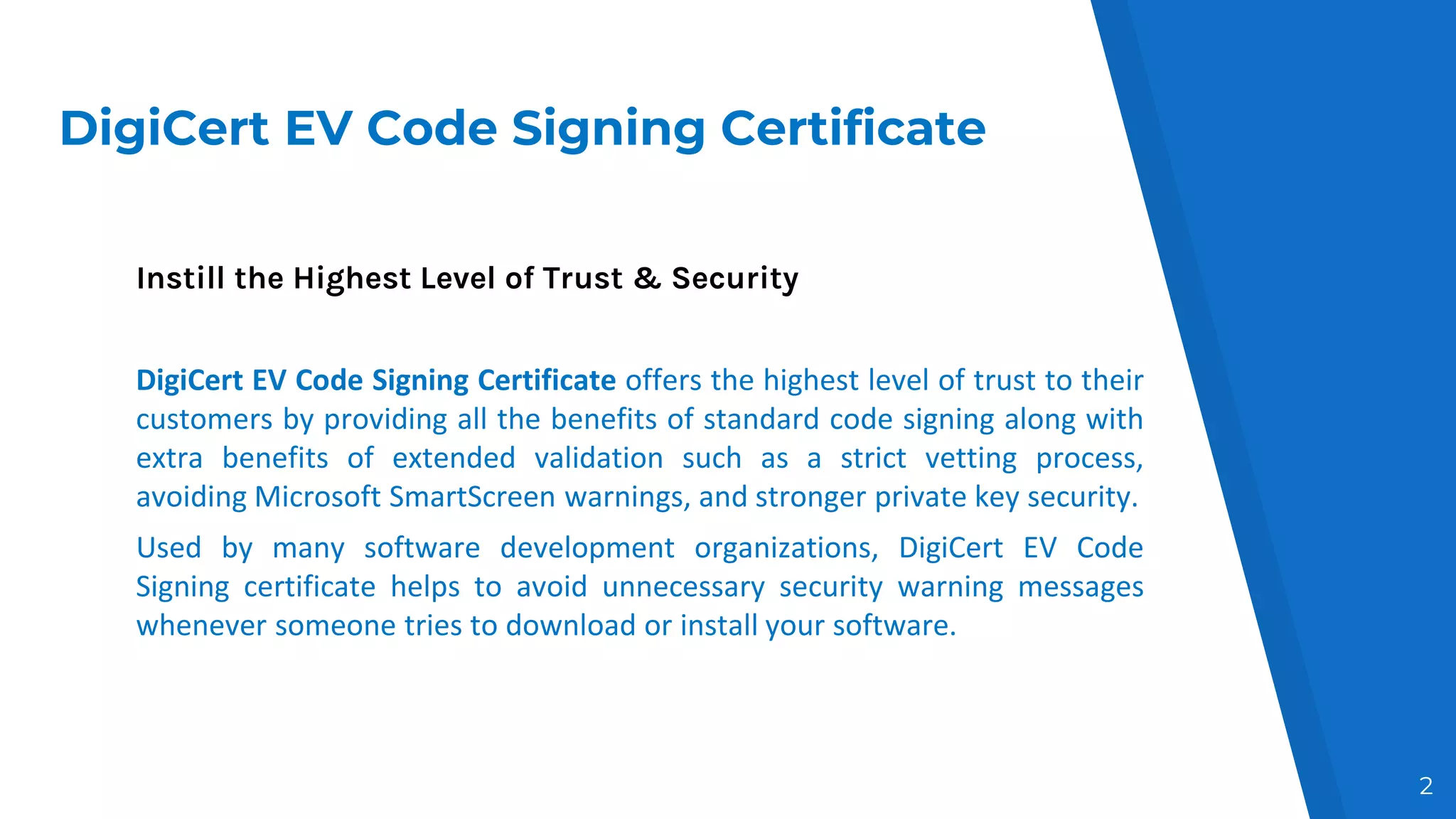 DigiCert EV Code Signing Certificate Feature and Benefits | PPTX | Computing | Technology ...