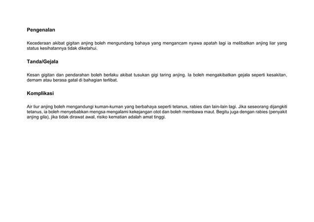 Pertolongan Cemas. Kemalangan digigit anjing | DOCX