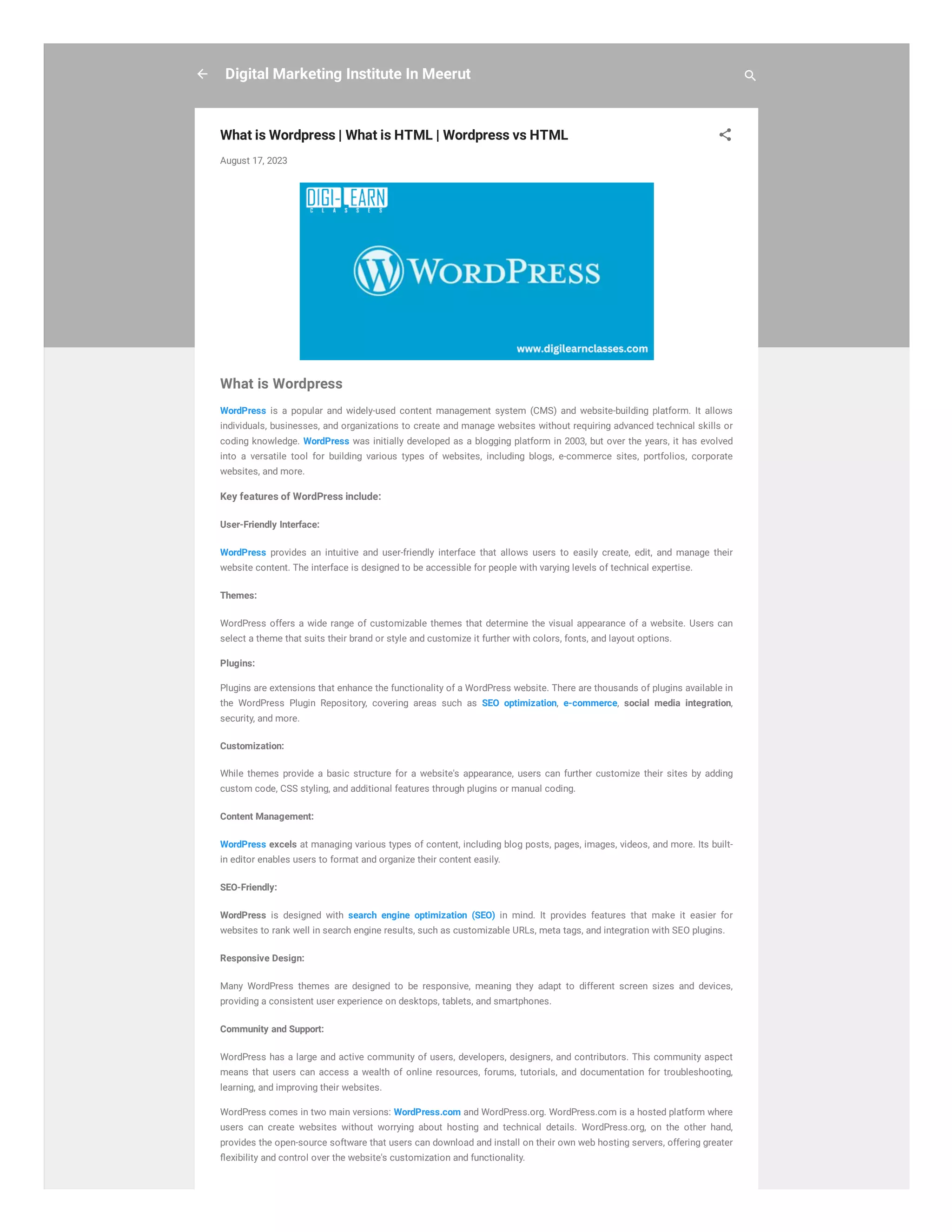 What is Wordpress | What is HTML | Wordpress vs HTML | PDF