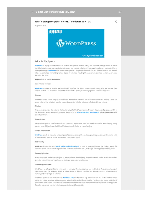 What is Wordpress | What is HTML | Wordpress vs HTML | PDF