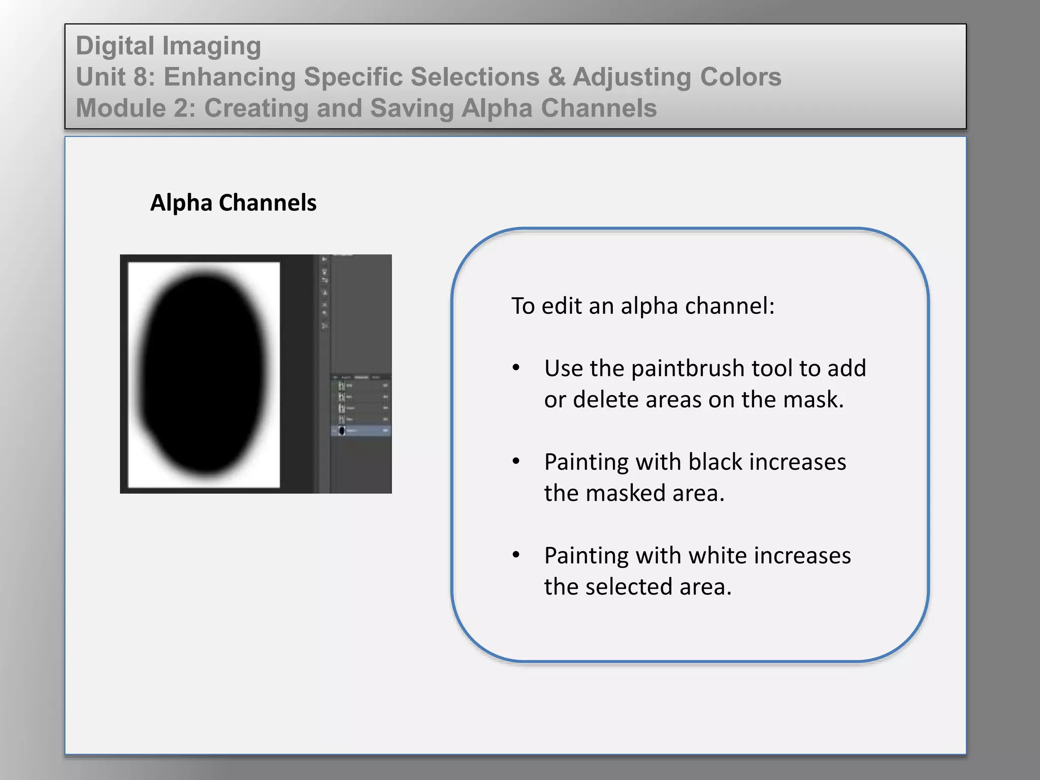 Dig imag unit 8 module 2 creating and saving alpha channels | PPT