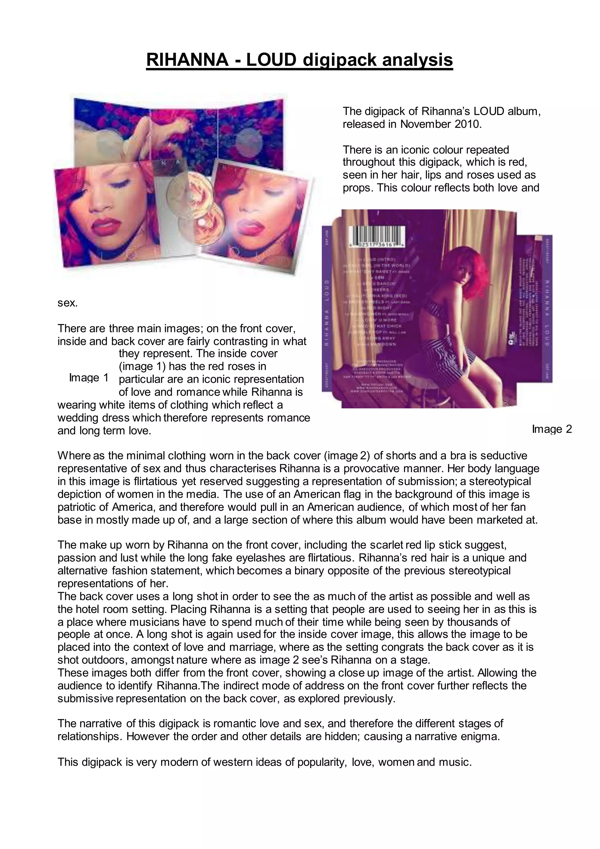 Digipack Analysis - Rihanna - LOUD | DOCX