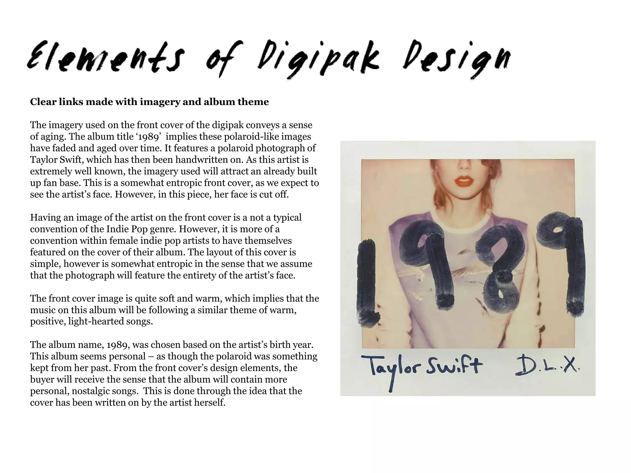 Digipak analysis taylor swift -1989 | PPTX | Music | Entertainment
