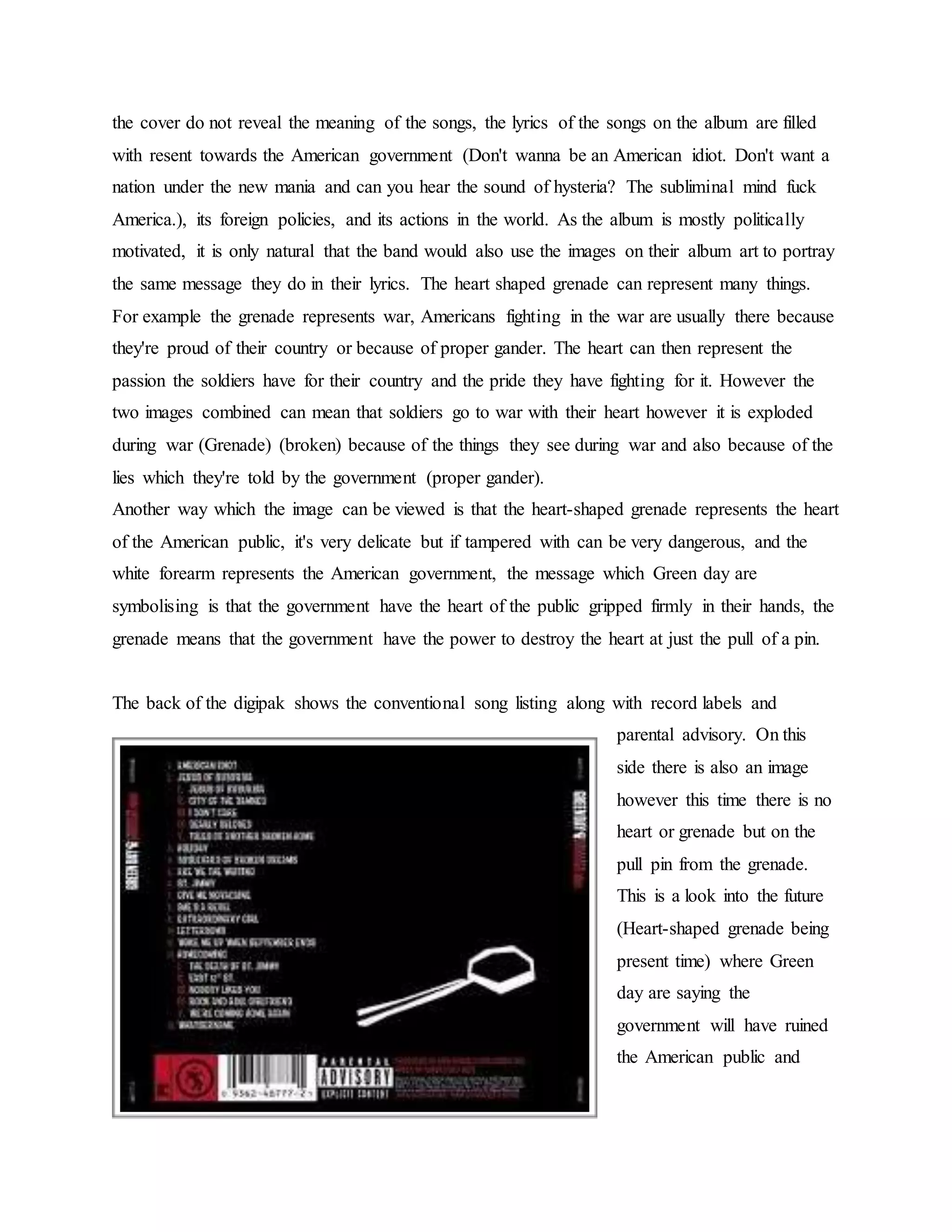 Digipak analysis green day american idiot | DOCX