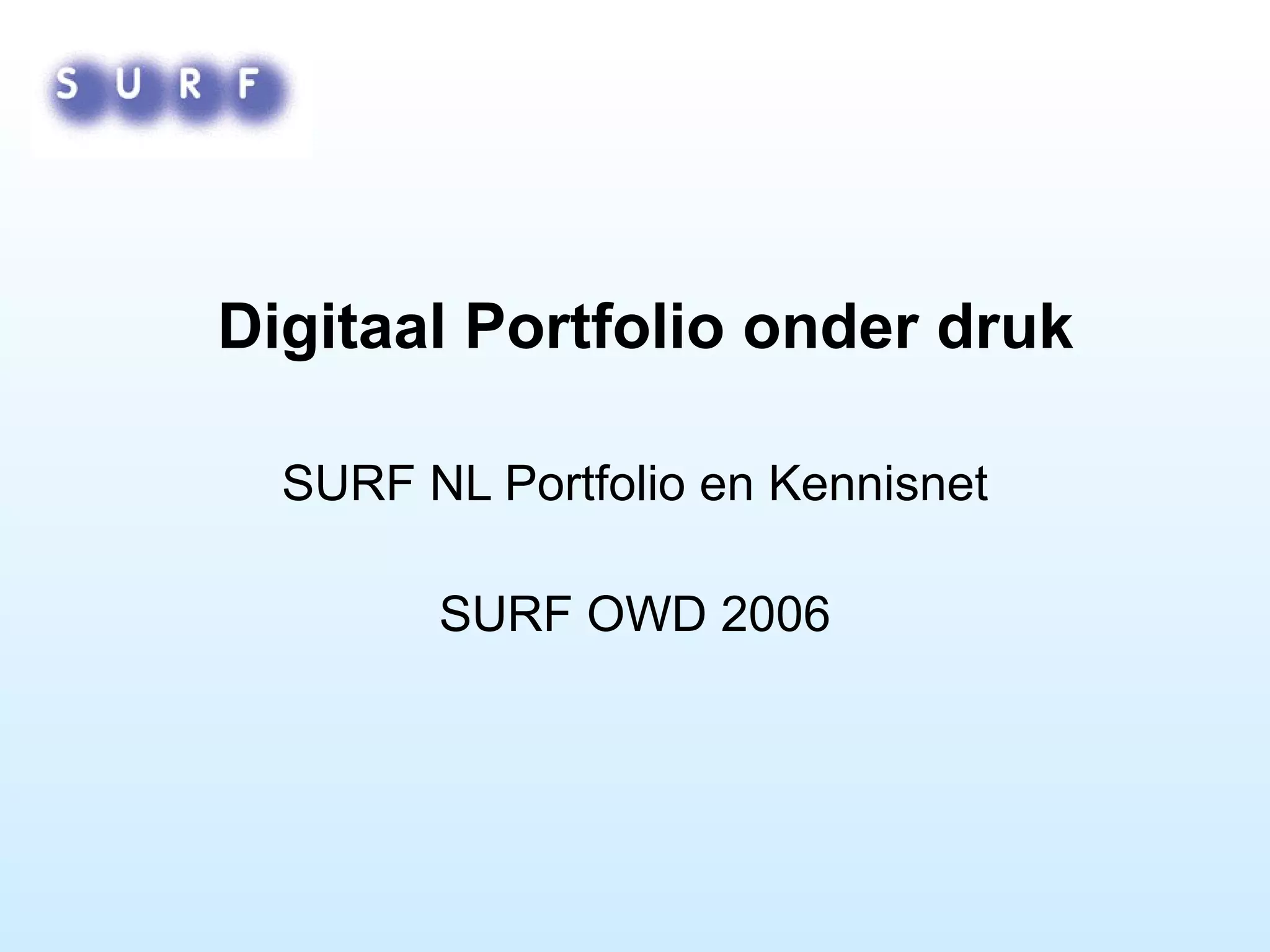 Digitaal Portfolio onder druk | PPT