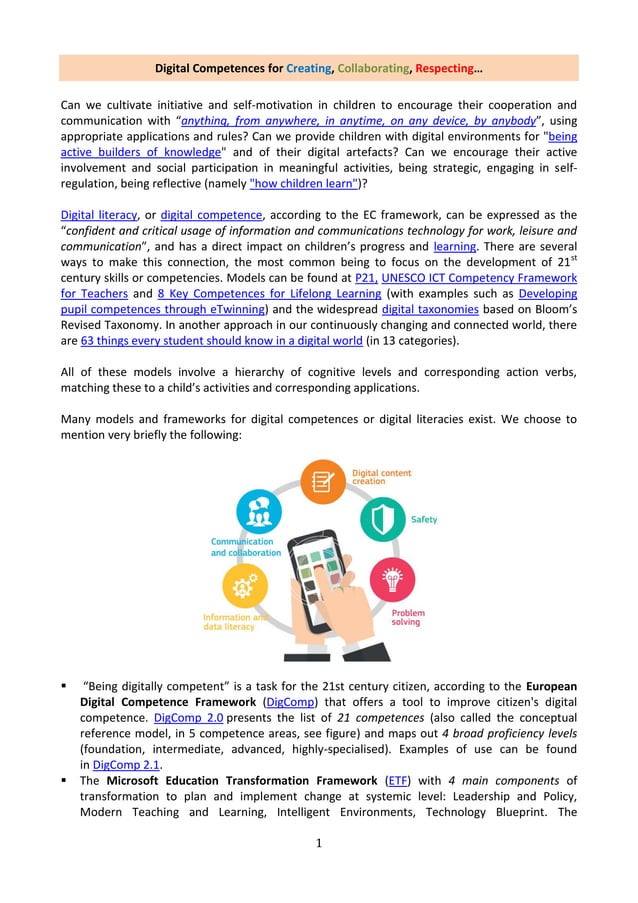 Digital Competences for Creating, Collaborating, Respecting… | PDF