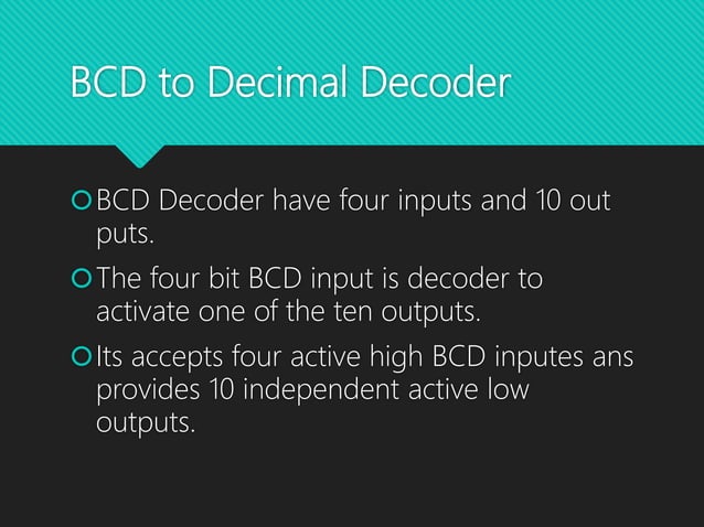Digital electronics- BCD & Decoder | PPTX | Programming Languages | Computing