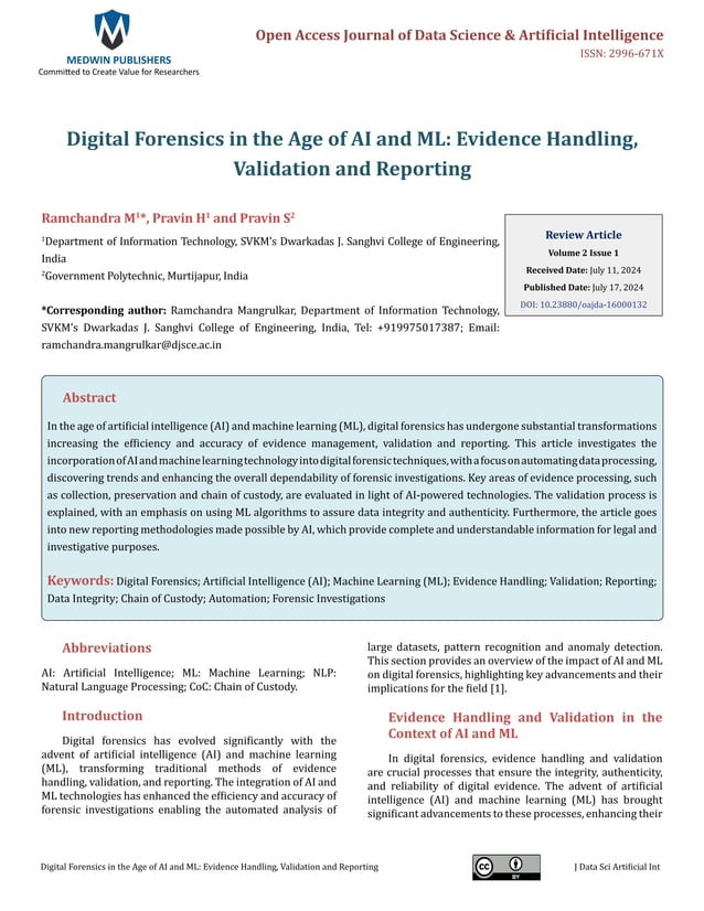 Digital Forensics in the Age of AI and ML: Evidence Handling, Validation and Reporting | PDF ...