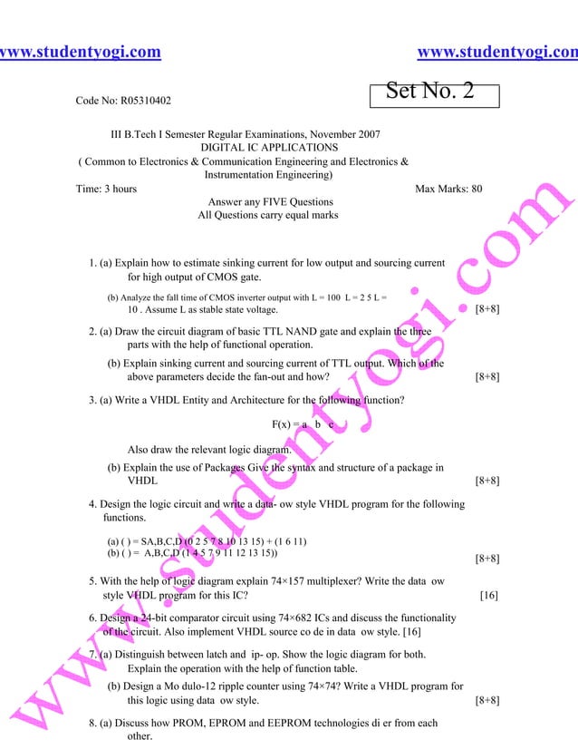 Digital Ic Applications Jntu Model Paper{Www.Studentyogi.Com} | PDF