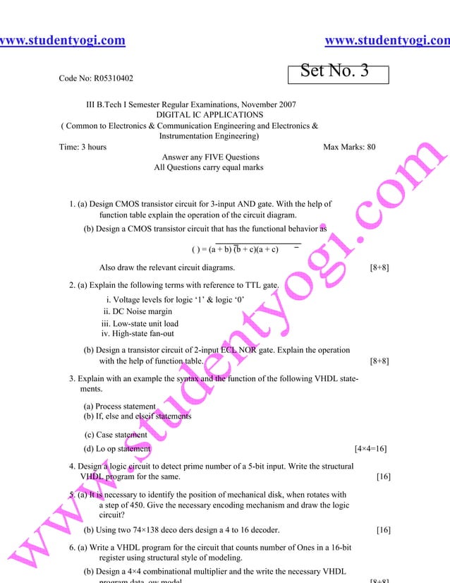 Digital Ic Applications Jntu Model Paper{Www.Studentyogi.Com} | PDF