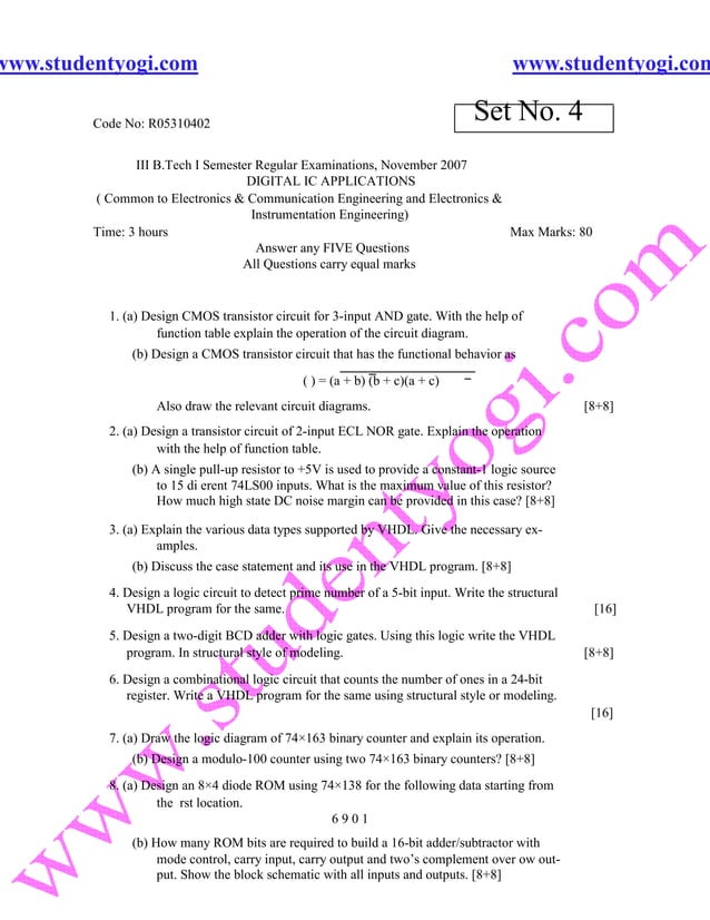 Digital Ic Applications Jntu Model Paper{Www.Studentyogi.Com} | PDF