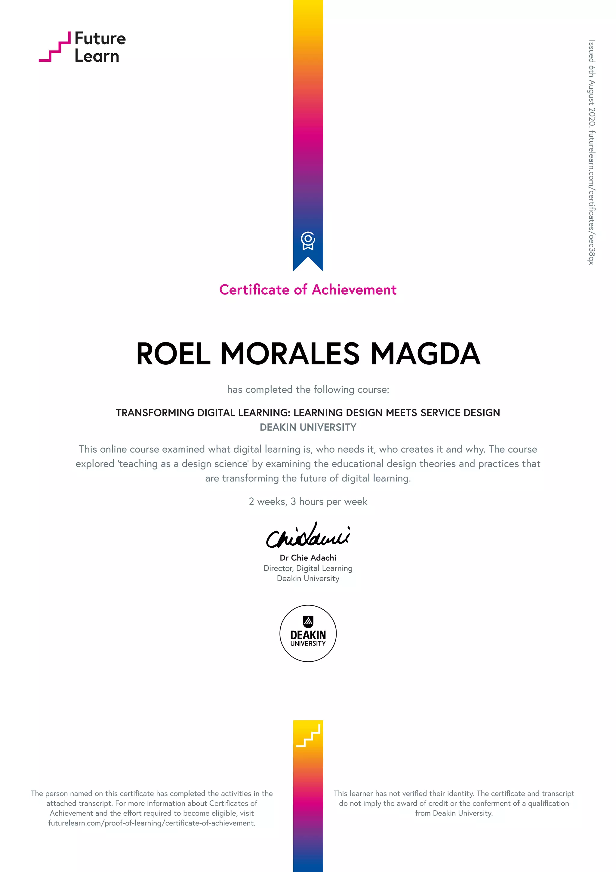 TRANSFORMING DIGITAL LEARNING: LEARNING DESIGN MEETS SERVICE DESIGN-CERTIFICATE OF ACHIEVEMENT | PDF