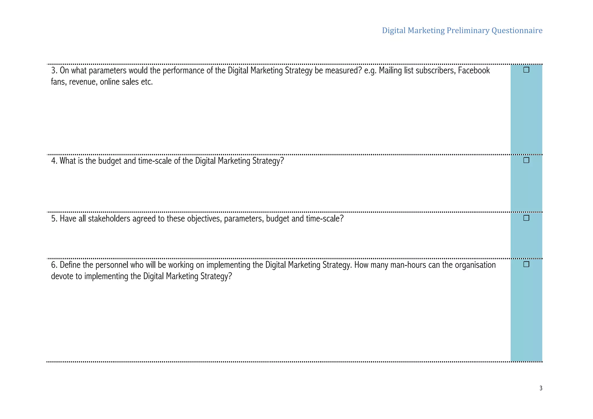Digital Marketing Preliminary Questionnaire | PPT