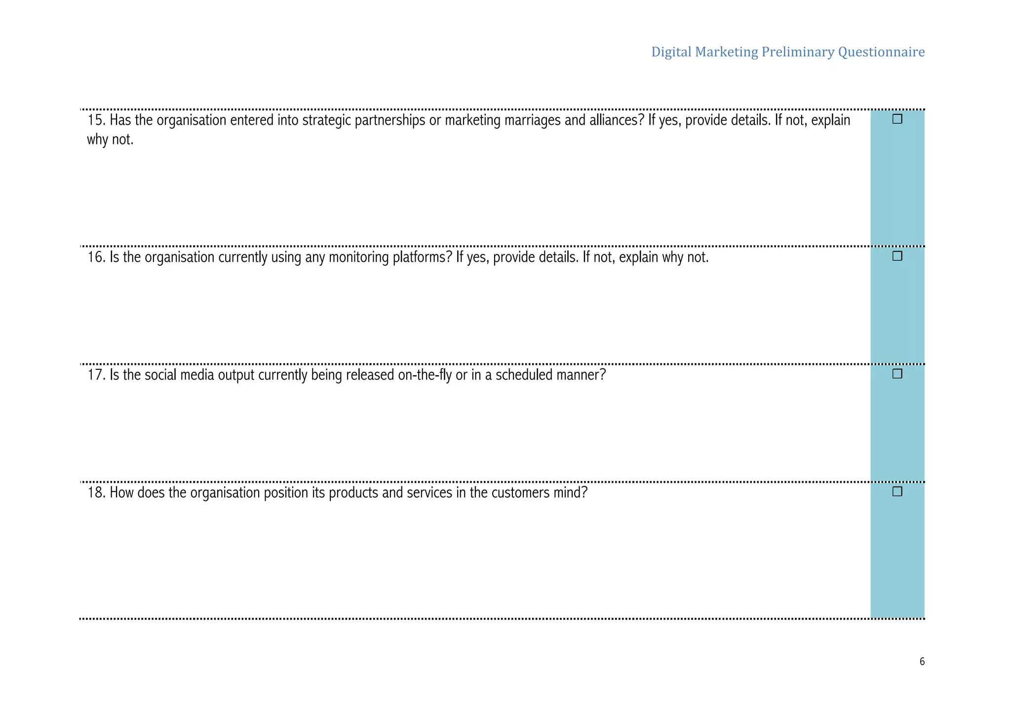 Digital Marketing Preliminary Questionnaire | PDF