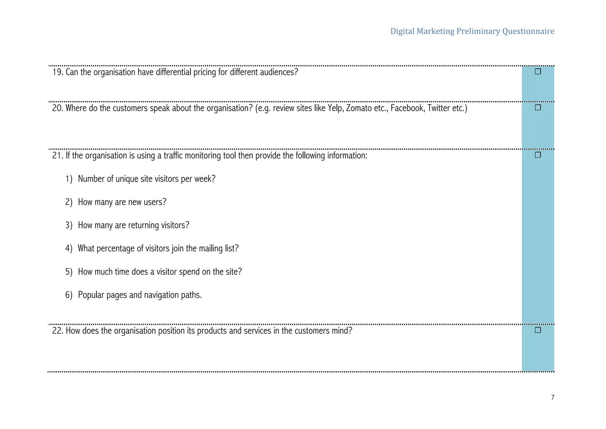 Digital Marketing Preliminary Questionnaire | PDF