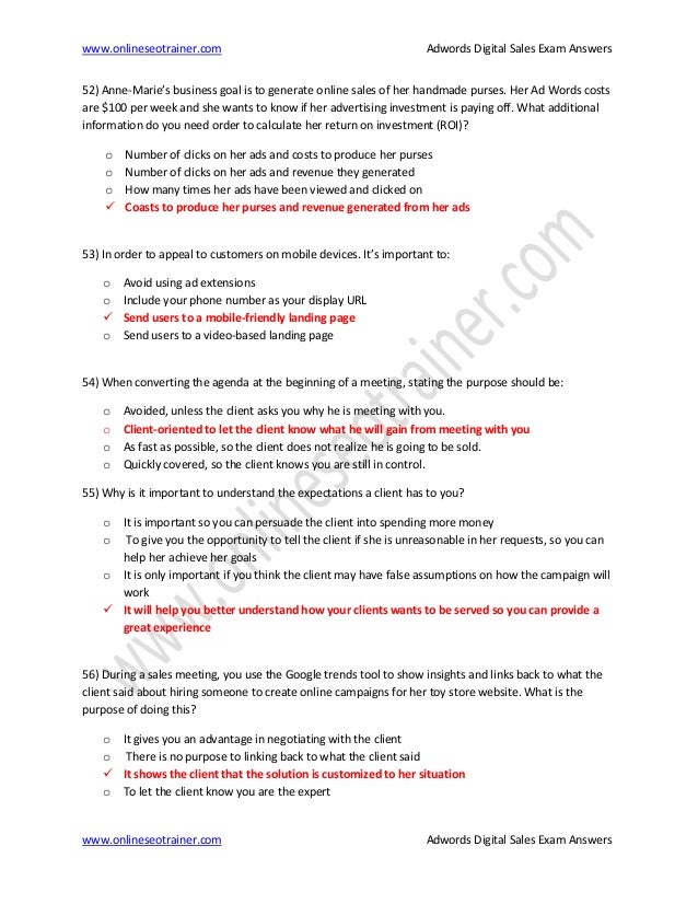 Digital Sales Exam Google Answers 2018 | Adwords Digital Sales Exam