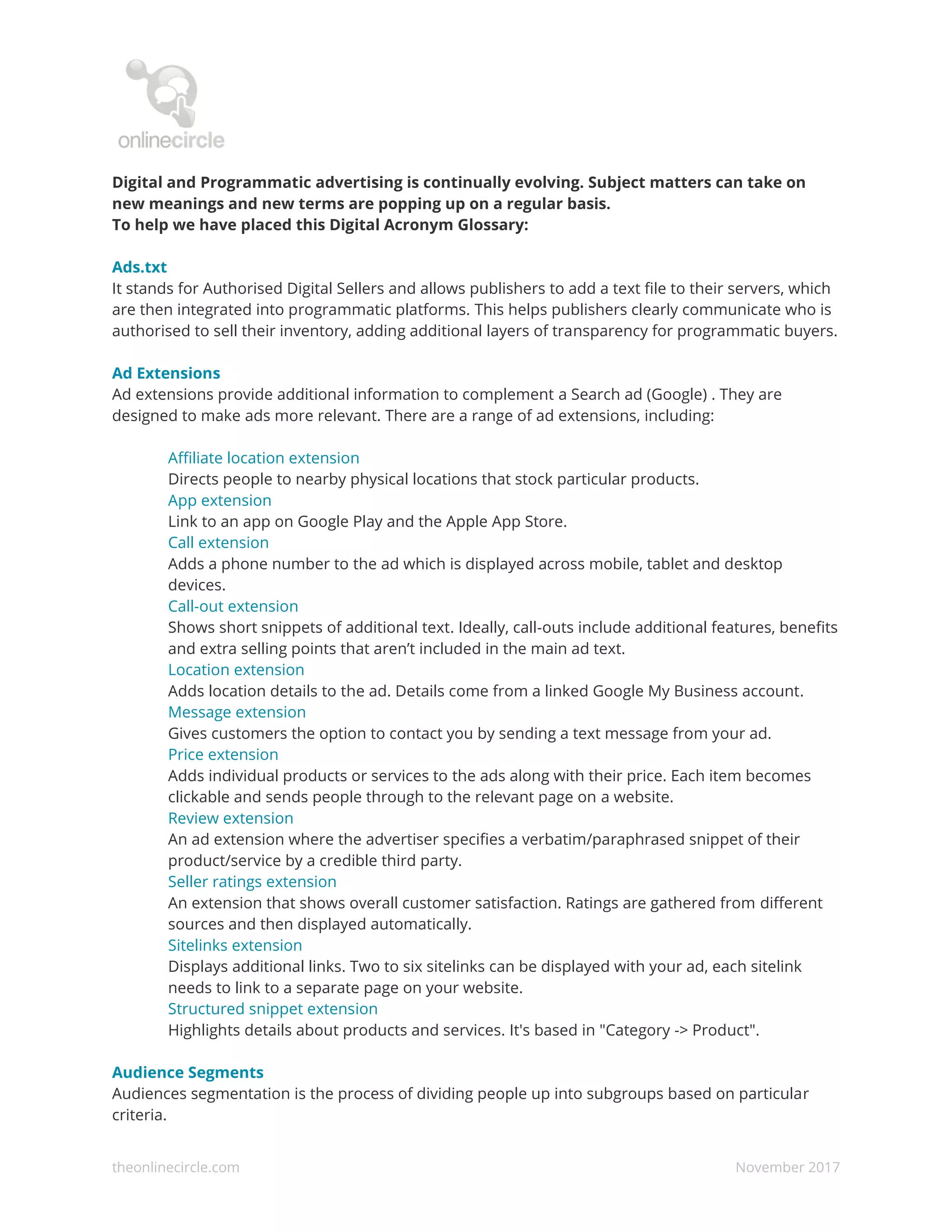 Digital and programmatic advertising glossary | PDF