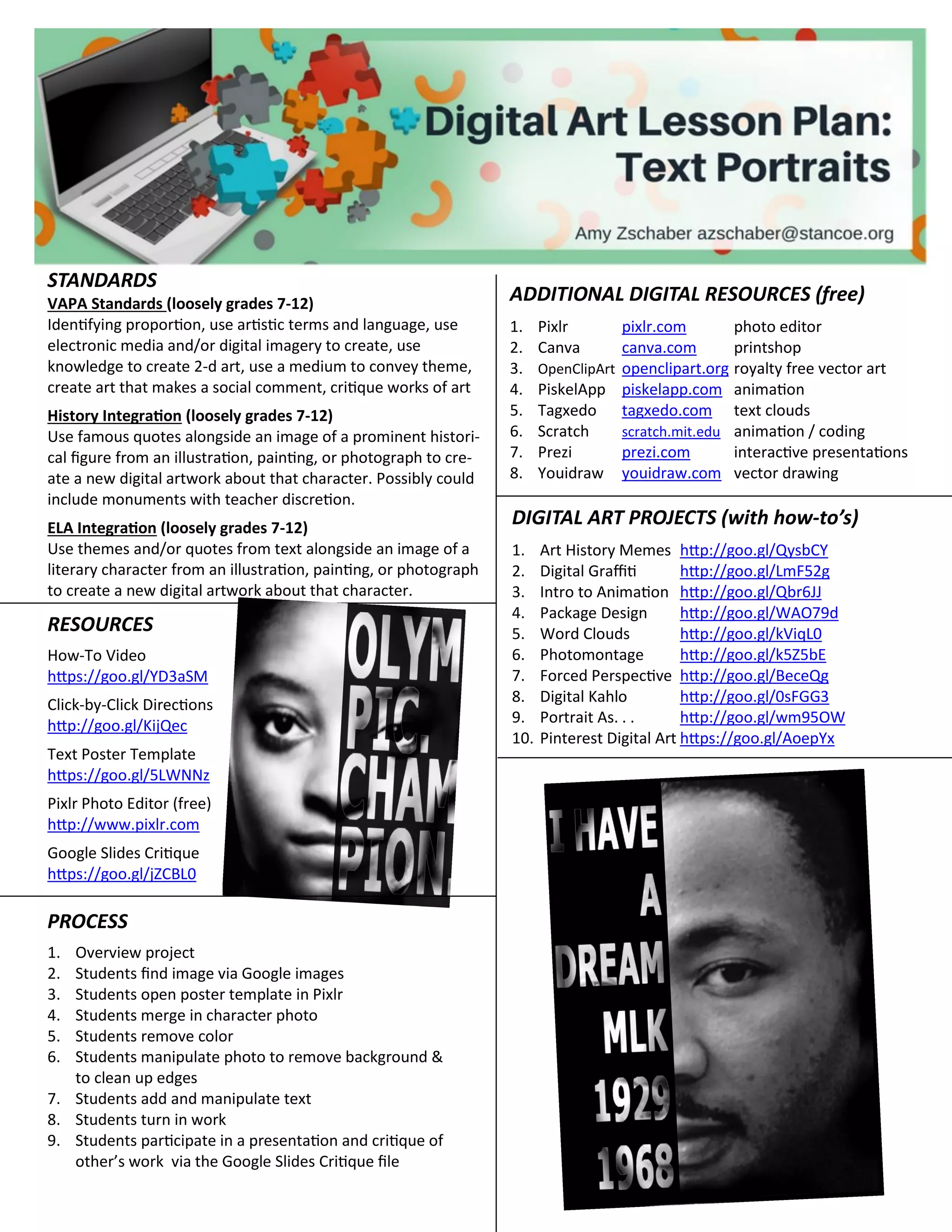 Digital art lesson plan text portraits | PDF