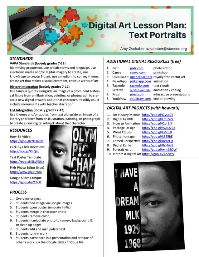 Digital art lesson plan text portraits | PDF