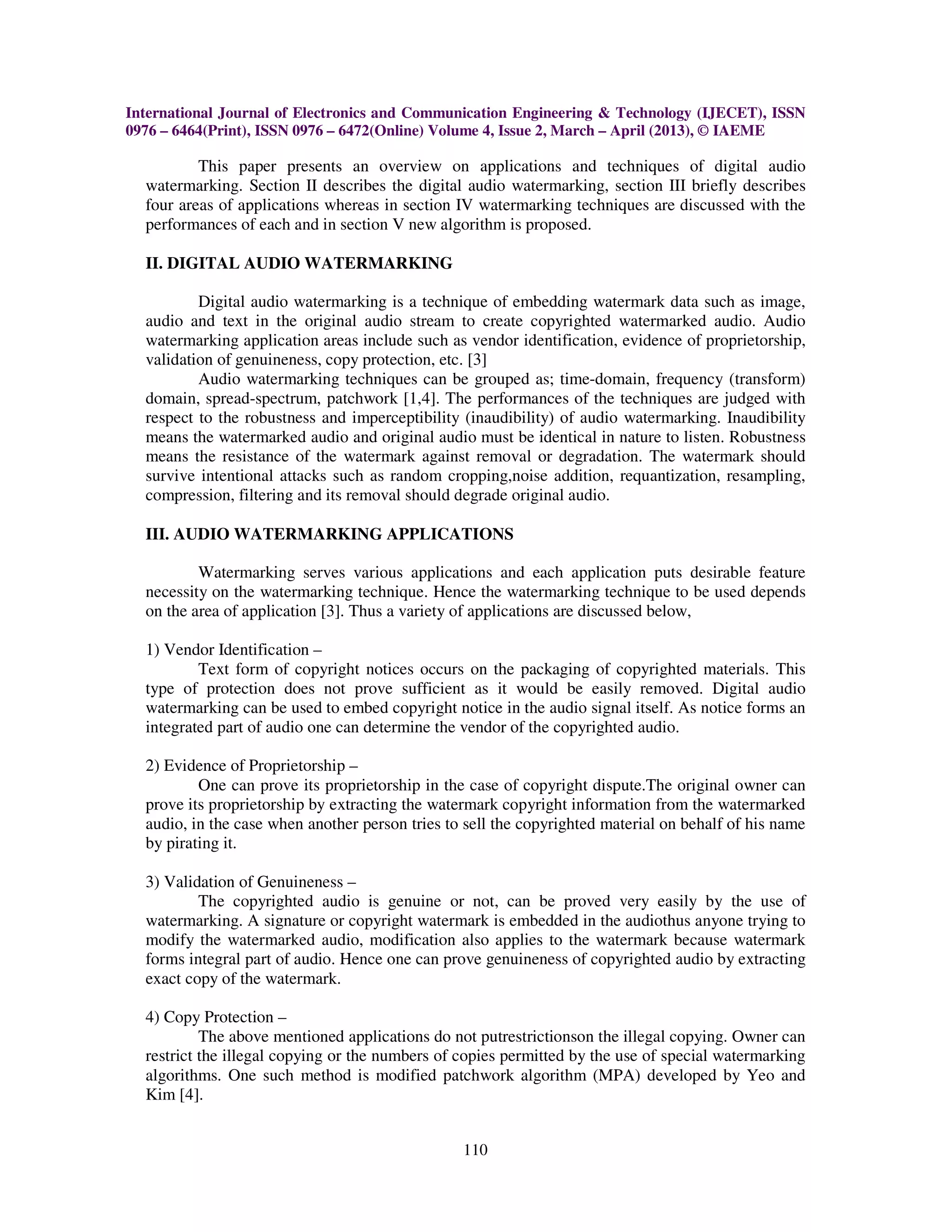 Digital audio watermarking applications | PDF