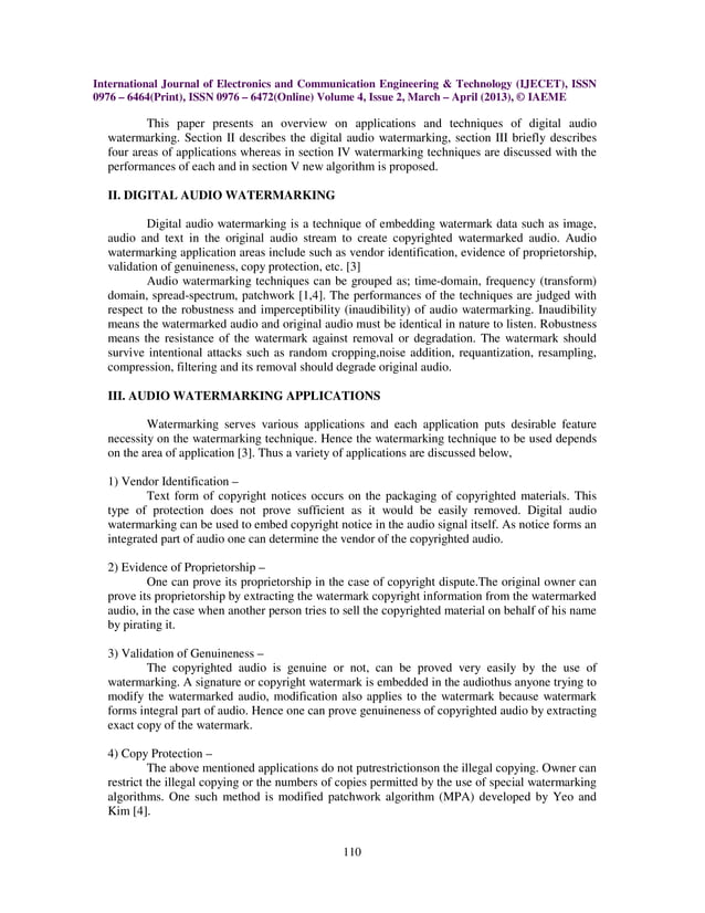 Digital audio watermarking applications | PDF