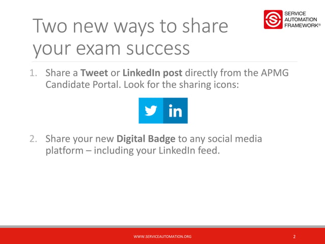 Digital Badges for Service Automation Exams | PPT