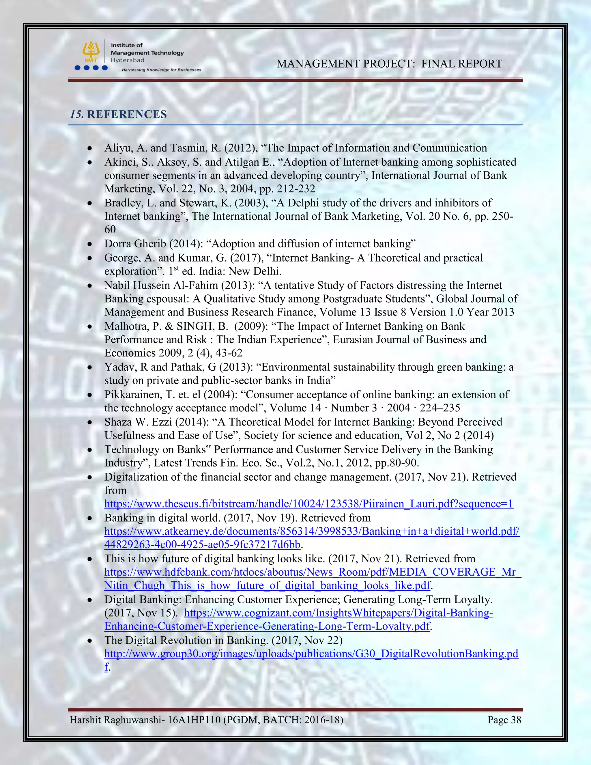 Digital banking and payments- Management Project by Harshit Raghuwanshi at IMT HYderabad | PDF