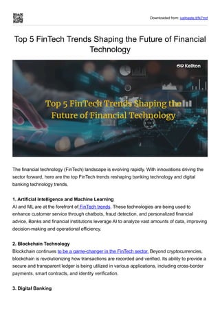 Top 5 FinTech Trends Shaping the Future of Financial Technology | PDF