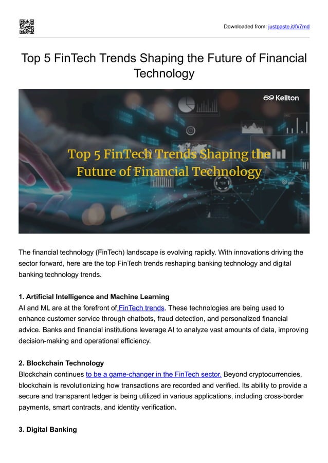 Top 5 FinTech Trends Shaping the Future of Financial Technology | PDF