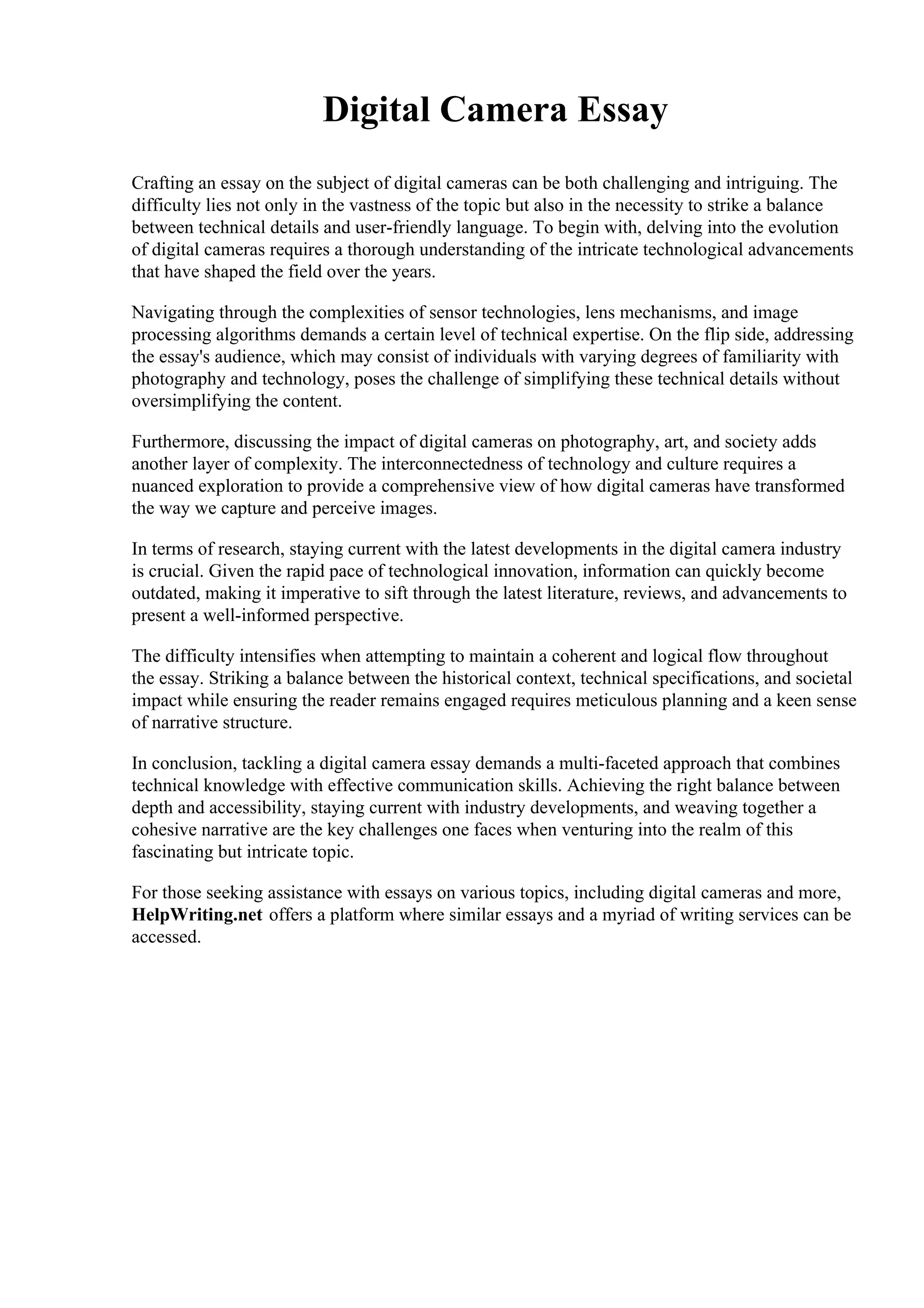 Digital Camera Essay. Nova Southeastern University | PDF