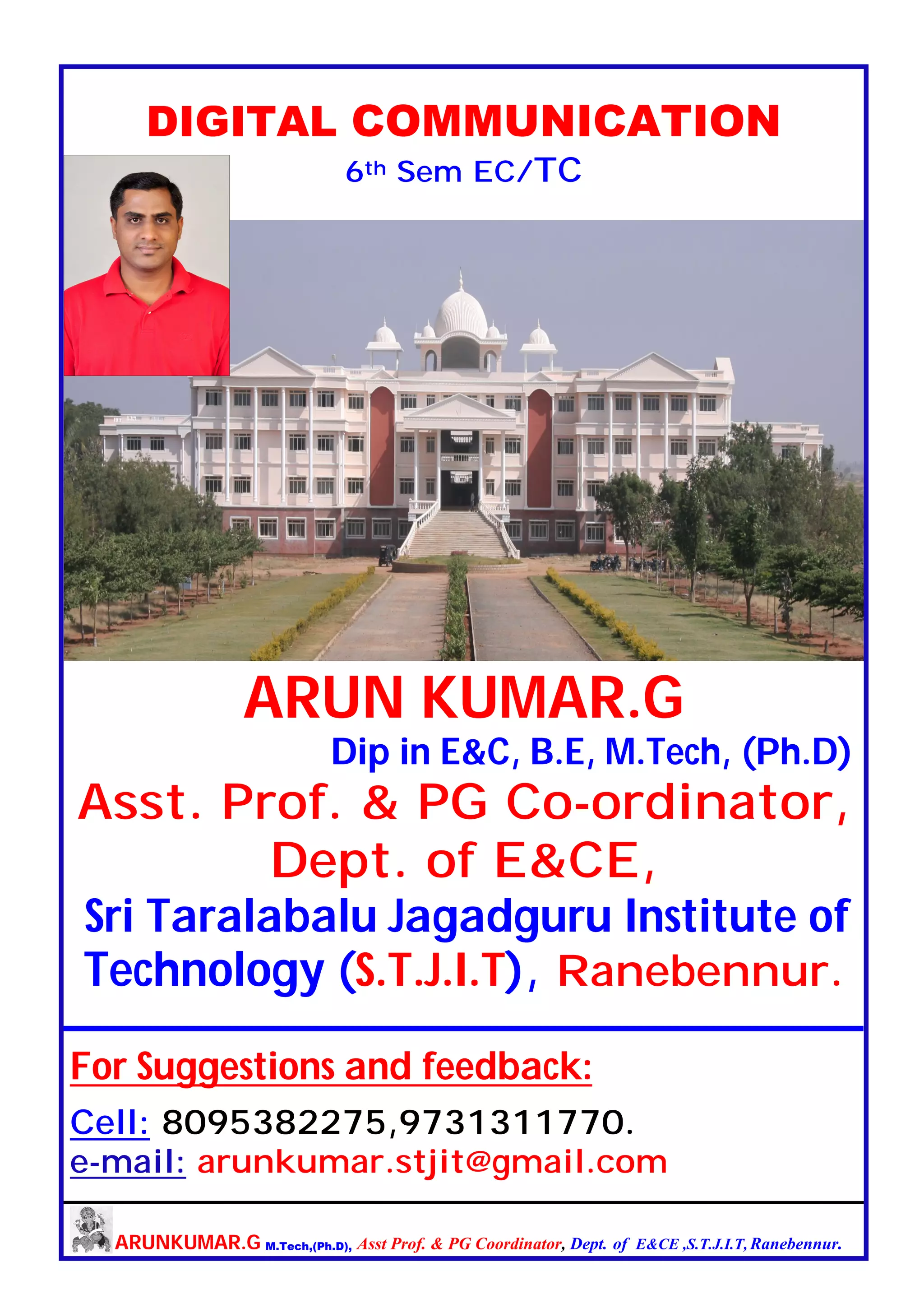 Digital Communication Notes written by Arun Kumar G, Associate ...