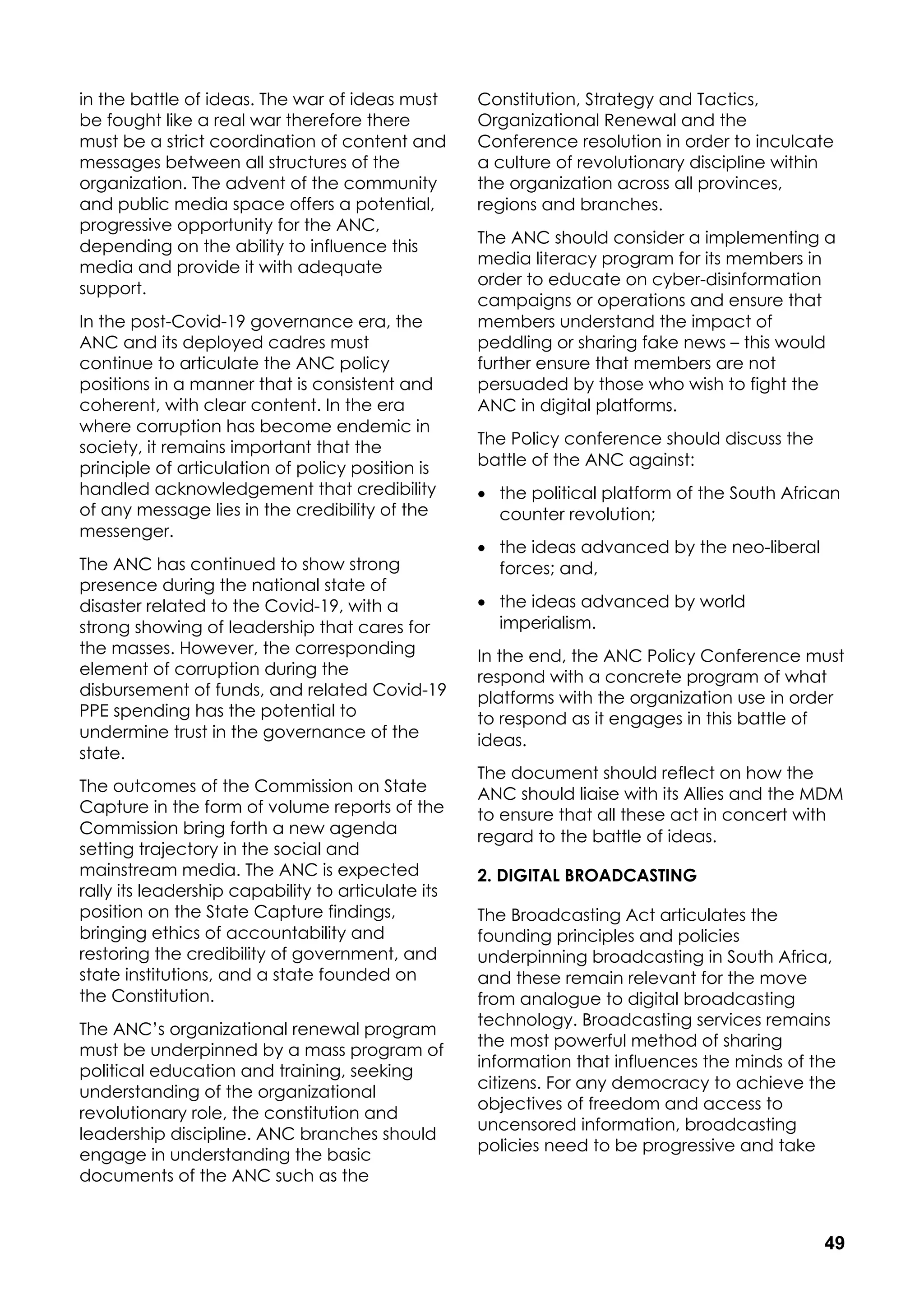 ANC Digital Communications and Battle of Ideas Policy Document | PDF