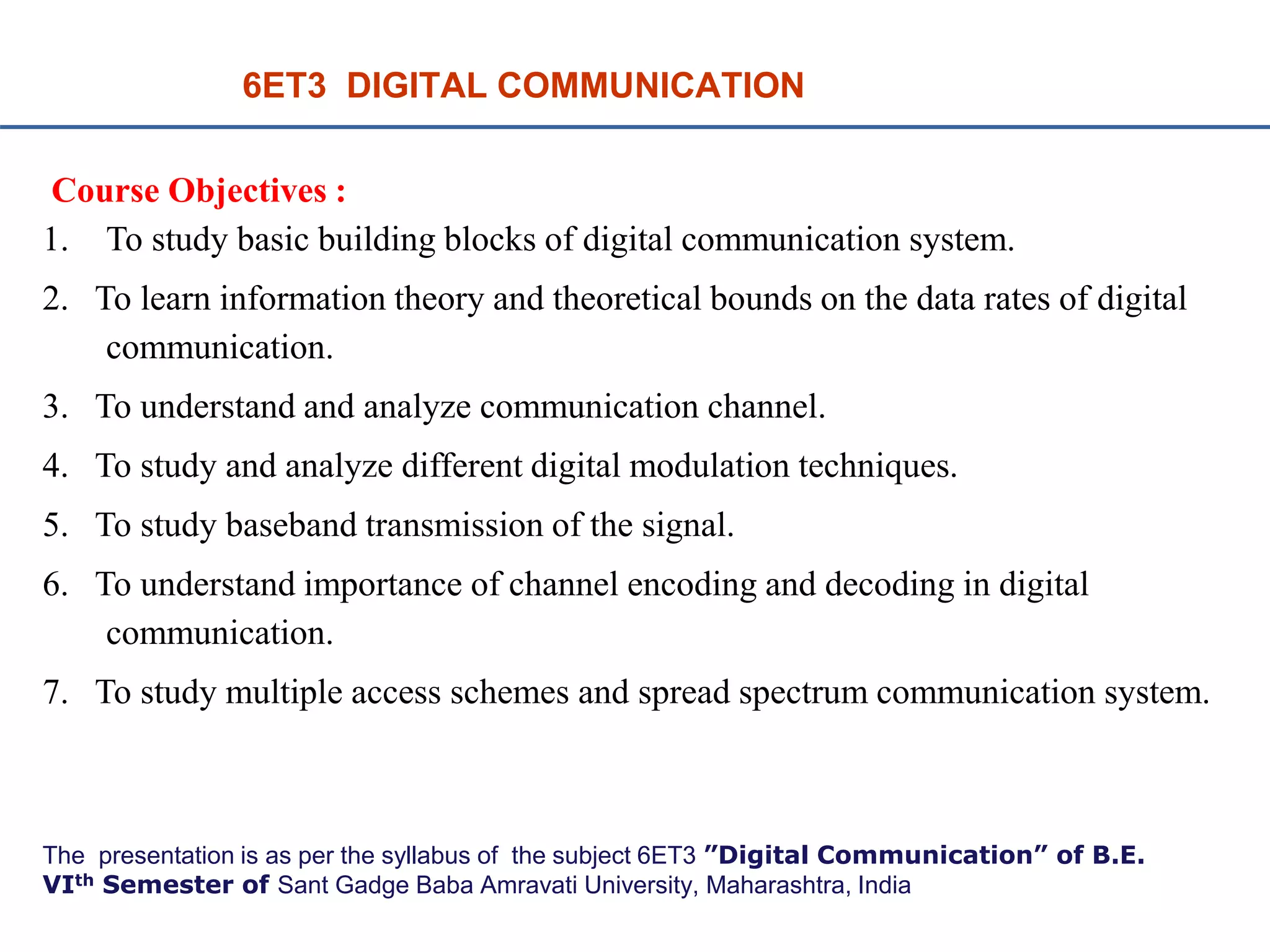 Course Content of 6ET3 Digital communication | PDF