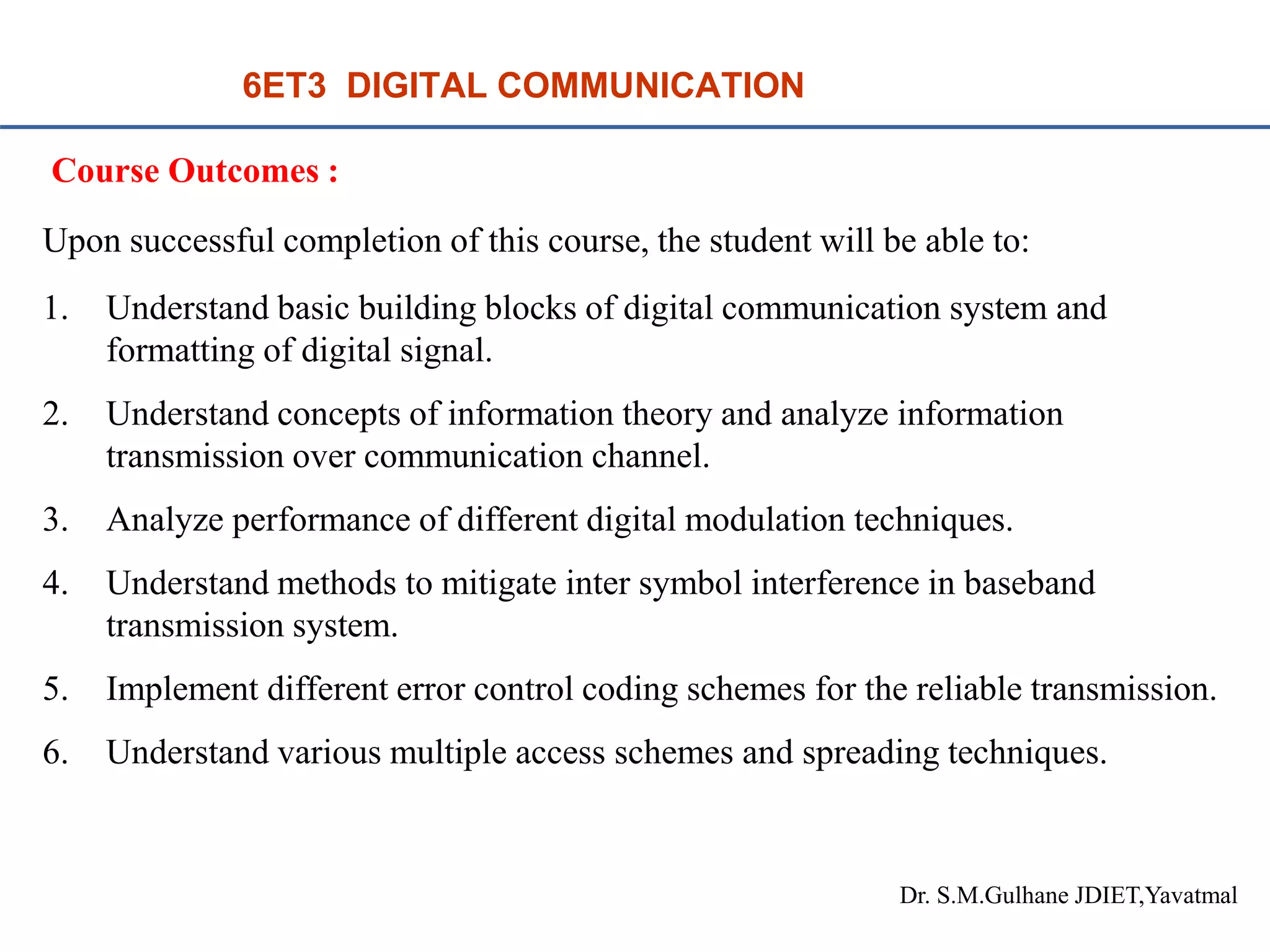 Course Content of 6ET3 Digital communication | PDF
