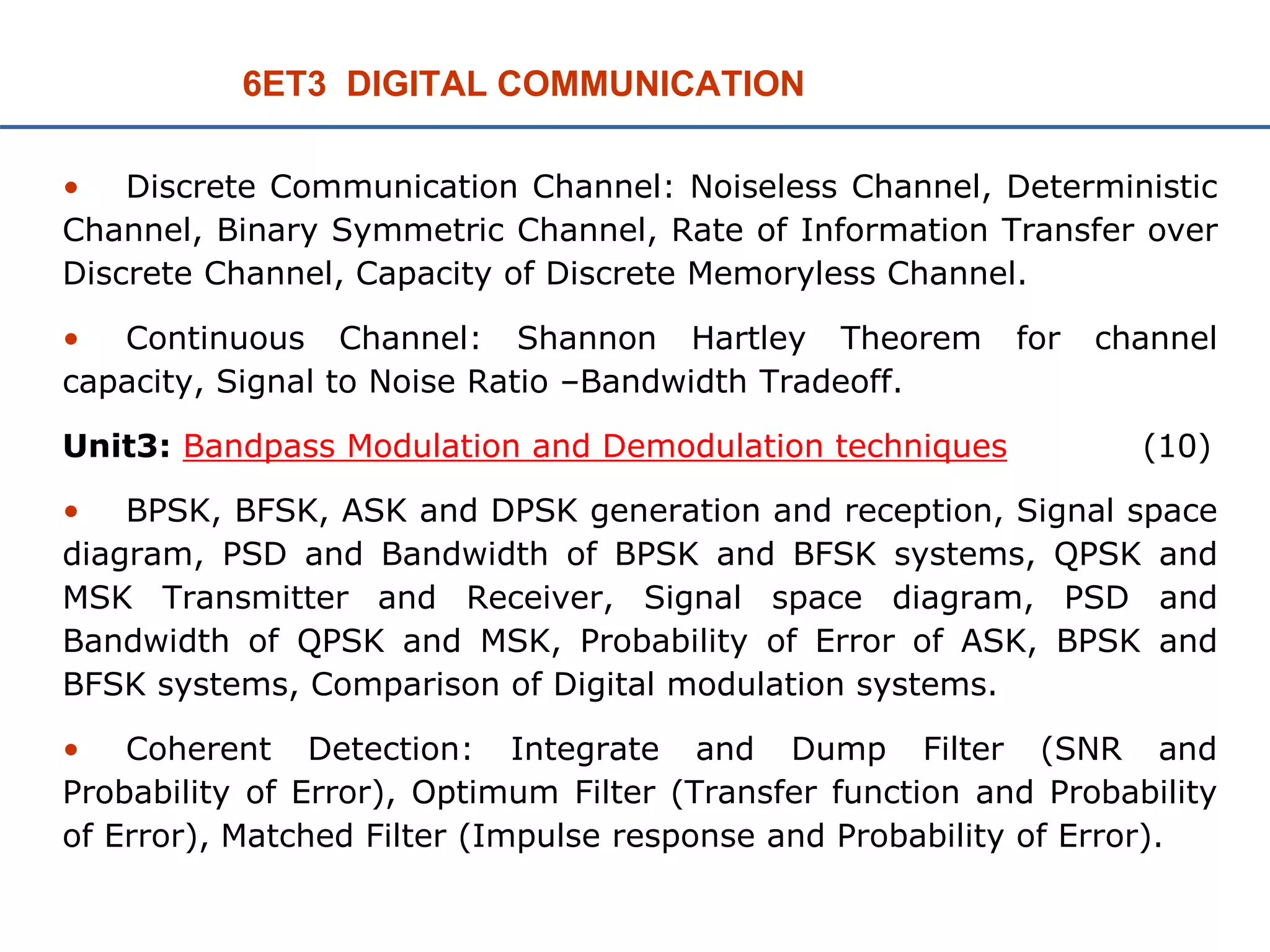 Course Content of 6ET3 Digital communication | PDF