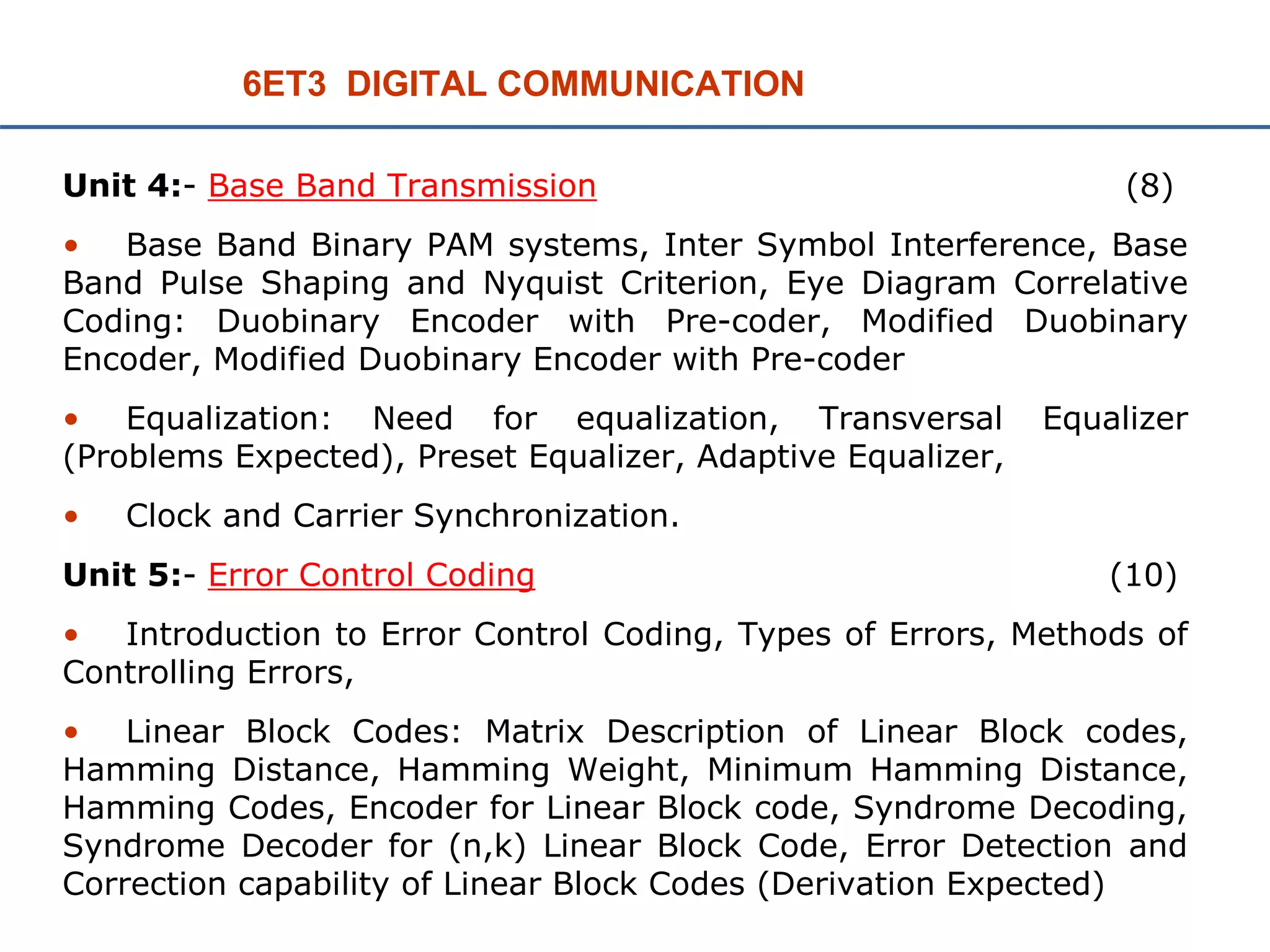 Course Content of 6ET3 Digital communication | PDF