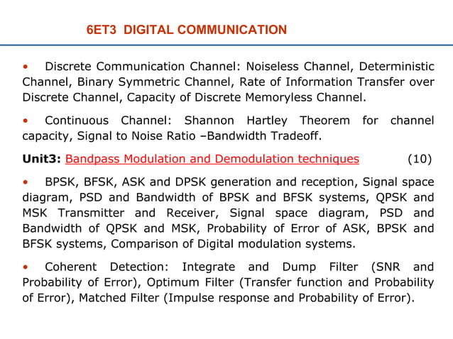 Course Content of 6ET3 Digital communication | PPT
