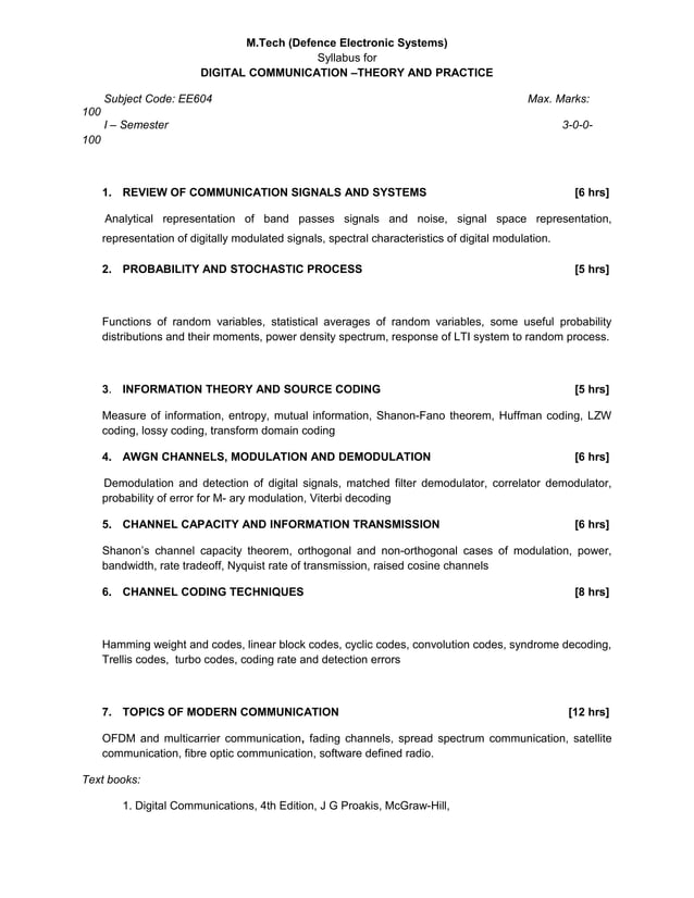 Digital communication –theory and practice ee604 | DOC