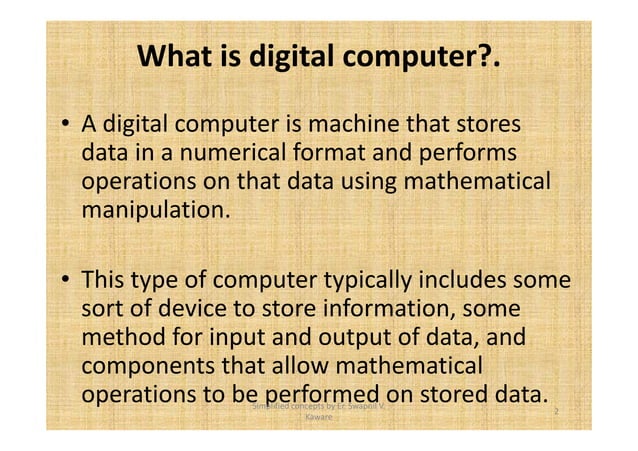 Digital computer Basics by, Er. Swapnil Kaware | PDF | Data Storage and ...