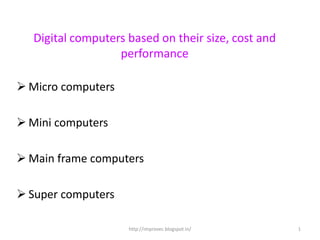 Digital computers based on their size, cost(16 1 | PPTX